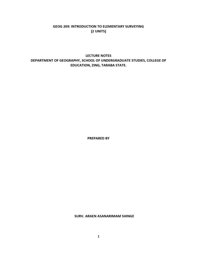 LECTURE NOTES - GEOG 209 Intro To Elementary Surveying | PDF ...