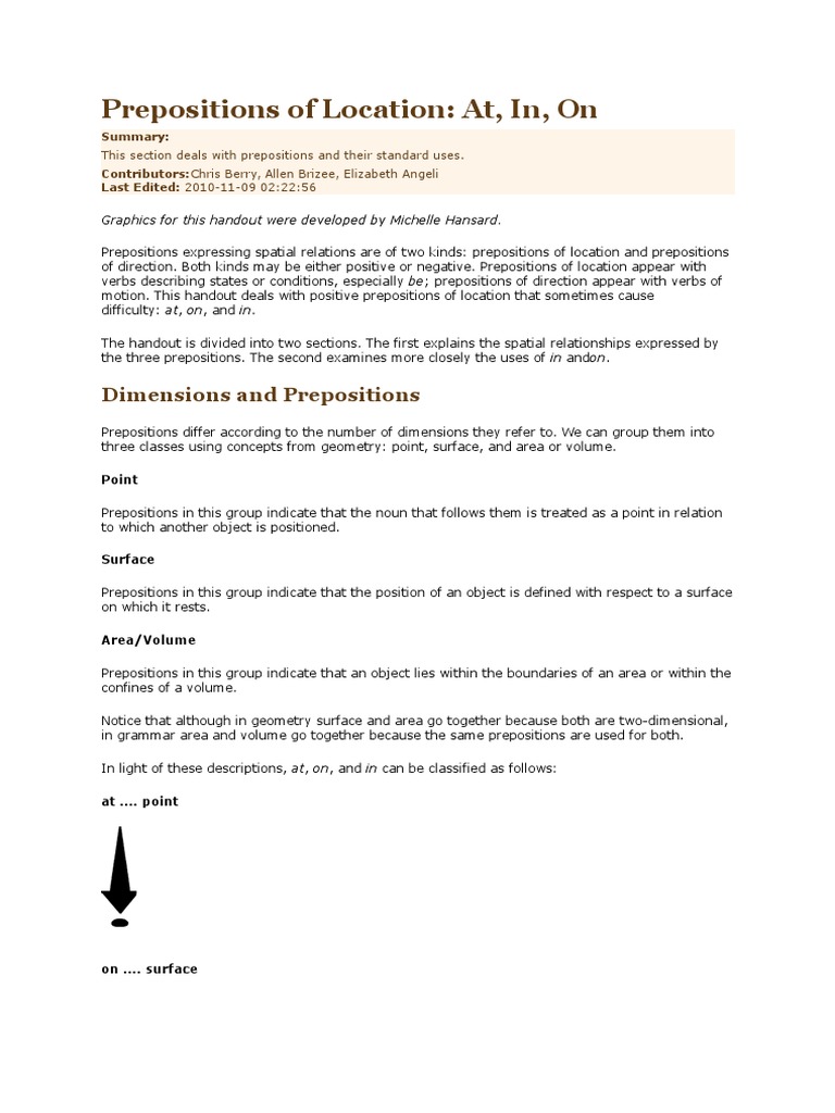 Prepositions of Location | Download Free PDF | Preposition And ...