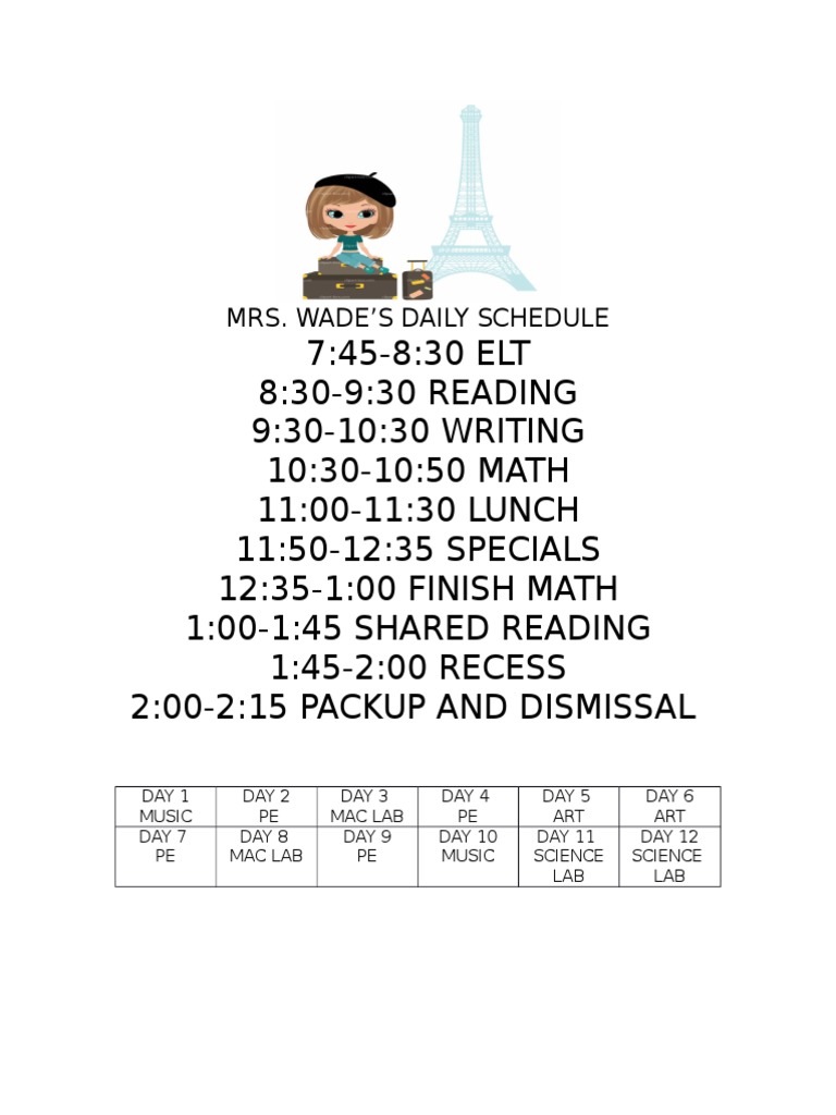 Mrs. Wade'S Daily Schedule | PDF