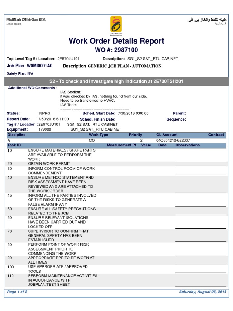 Work Order Report for Automation Job | PDF | Technology & Engineering