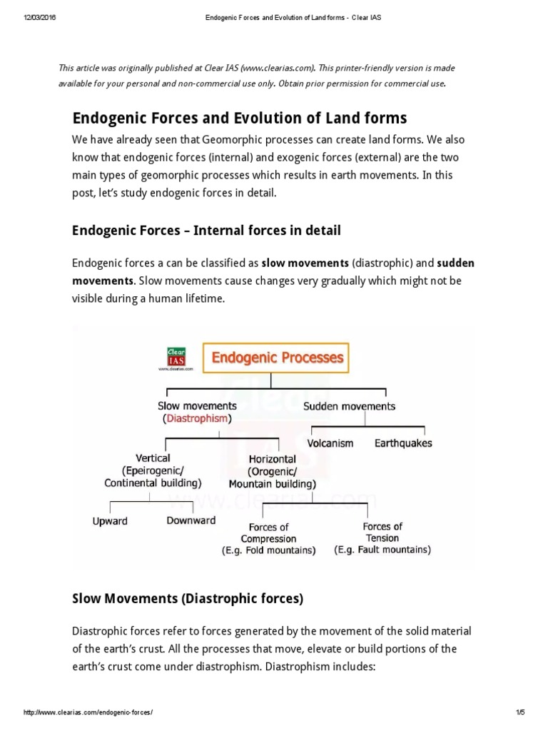 Endogenic Forces and Evolution of Land Forms | PDF | Geology ...