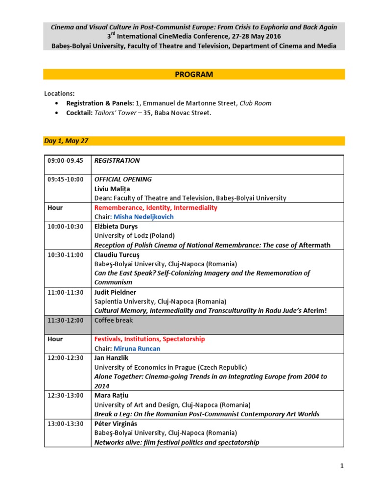Conference Program | PDF | Romania | Cinema