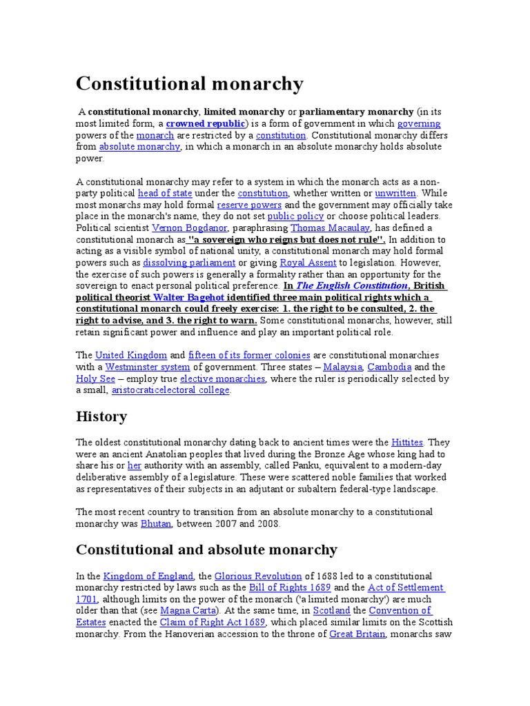 Constitutional Monarchy | PDF | Monarchy Of The United Kingdom | Monarchy