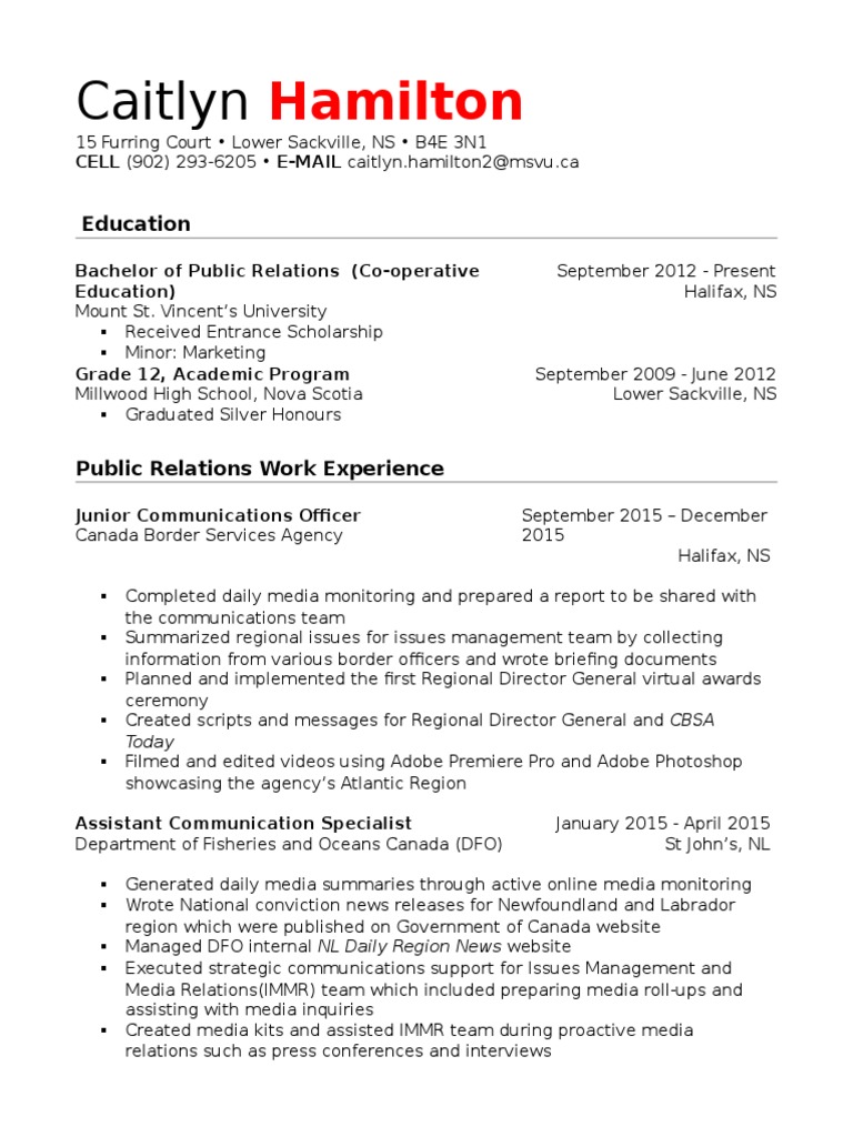 Caitlyn Hamilton Resume and References 2 | PDF | Public Relations ...