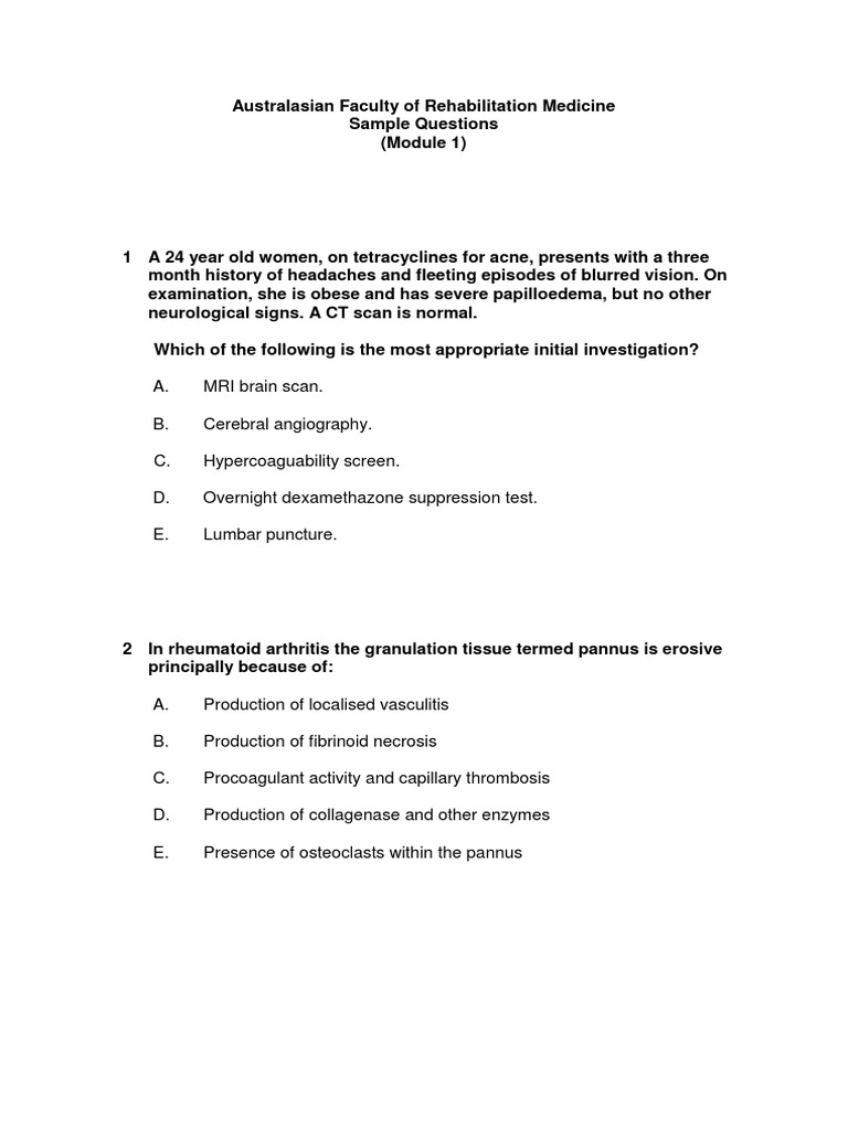 Afrm Sample Questions Module 1-19-11 2012 | PDF | Diseases And ...