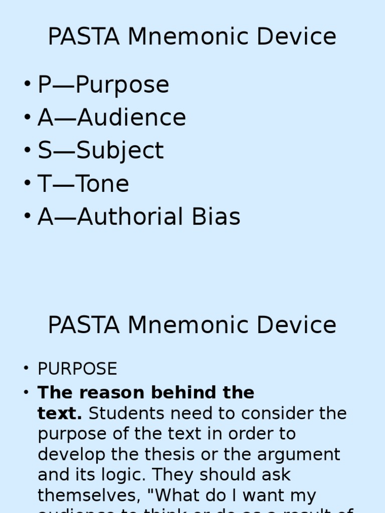 Ap Language Pasta Mnemonic Device For Publication | PDF