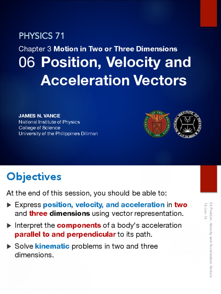 1.06 Position, Velocity and Acceleration Vectors | PDF | Acceleration | Velocity