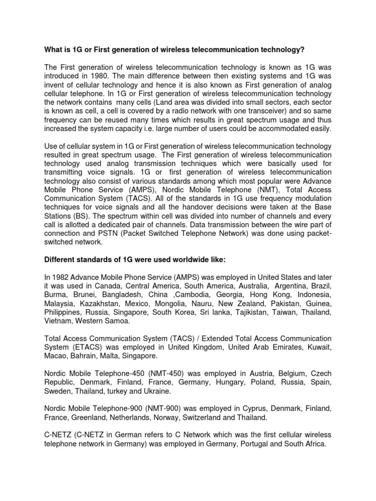 Overview of 1G Wireless Technology | PDF | High Speed Packet Access ...