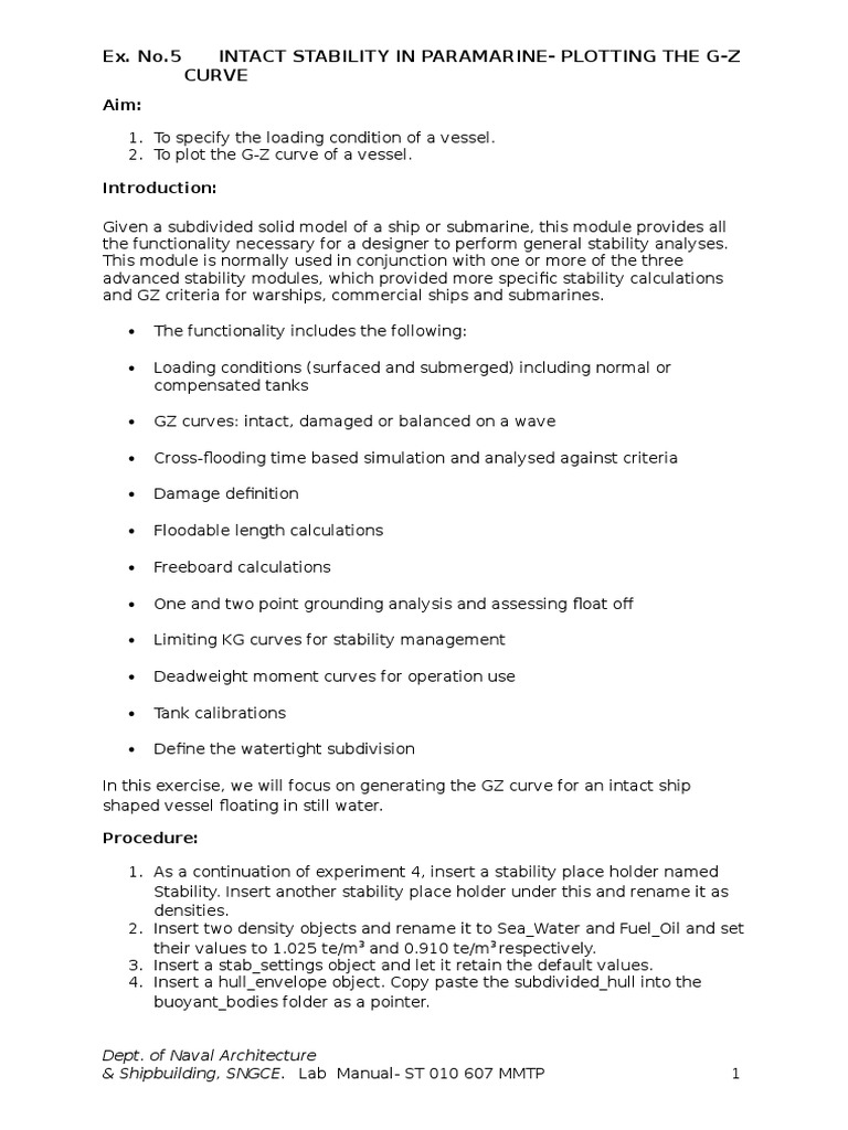 5 EX Intact Stability | PDF | Naval Architecture | Ships
