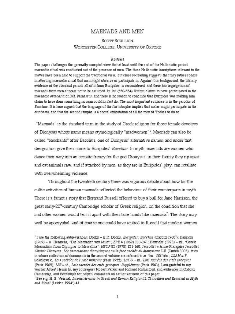 Men Observed and Participated in Maenadic Ritual | PDF | Dionysus ...