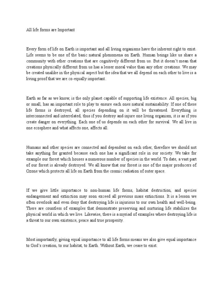 All Life Forms Are Important | PDF | Life | Extinction