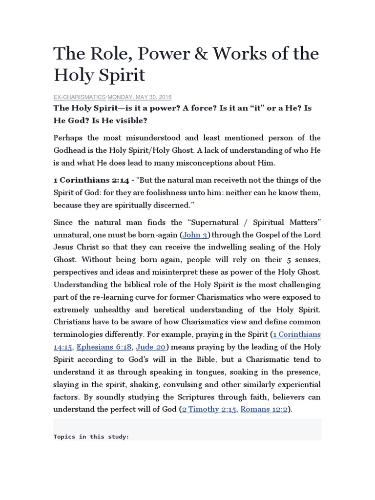 The Role, Power & Works of The Holy Spirit | PDF | God The Father ...