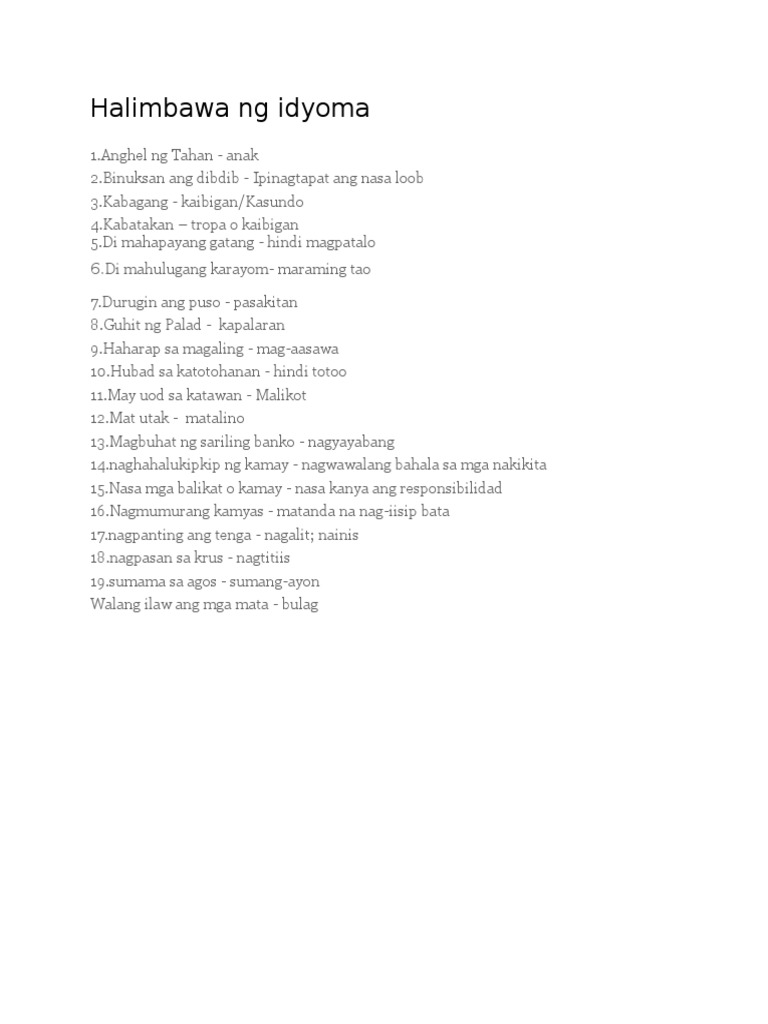 Halimbawa NG Idyoma | PDF