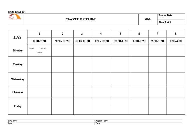 NCU Class Time Table Overview | PDF