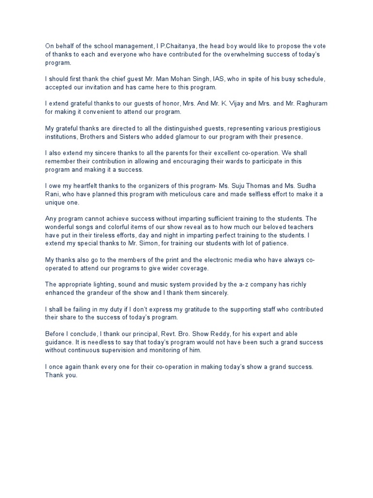 Vote of Thanks | PDF