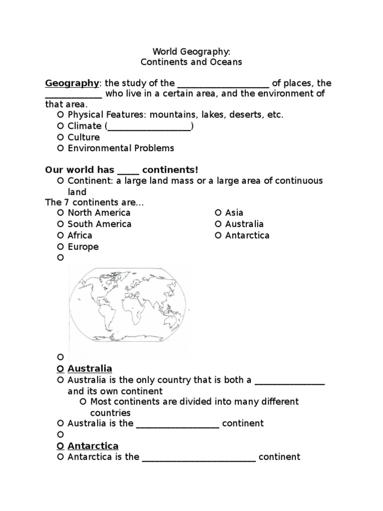 Continents and Oceans Notes | PDF