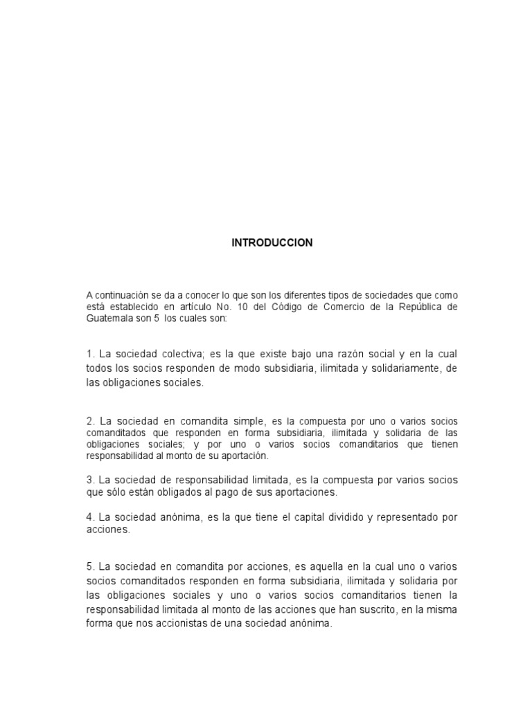 Tipos de Sociedades Según El Codigo de Comercio | PDF | Compañía de responsabilidad limitada ...