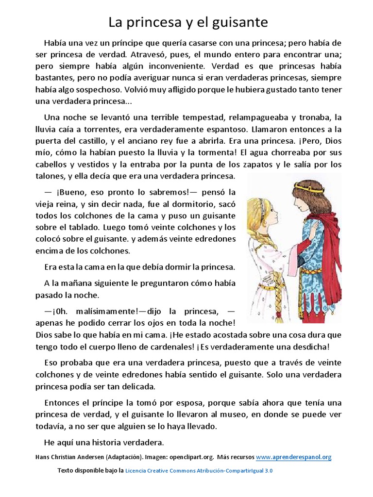 La princesa y el guisante: Cuento completo | PDF | Ocio