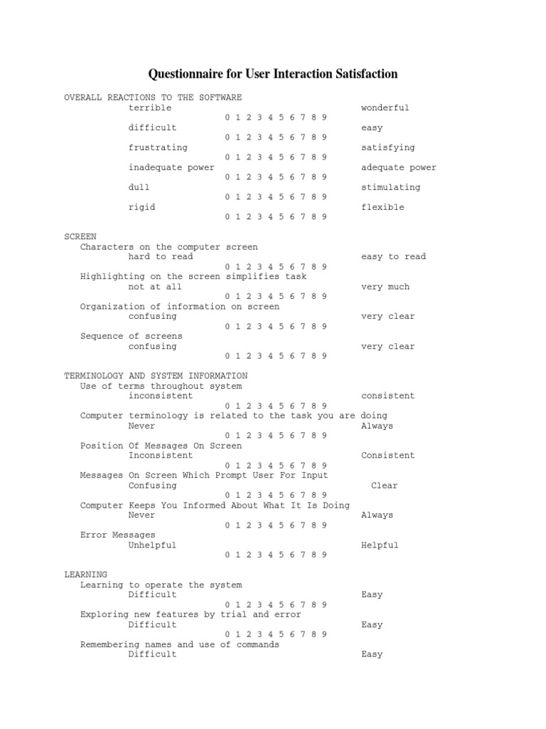 Questionnaire For User Interaction Satisfaction | PDF