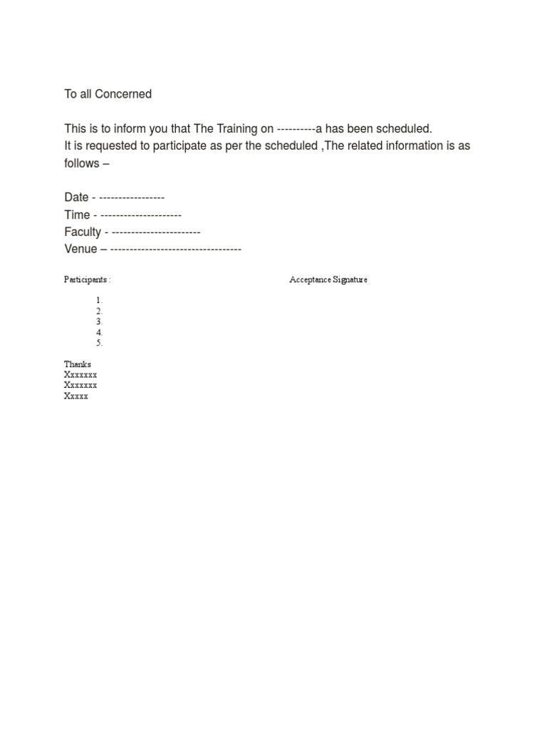 Participants: Acceptance Signature 1. 2. 3. 4. 5. Thanks XXXXXXX ...