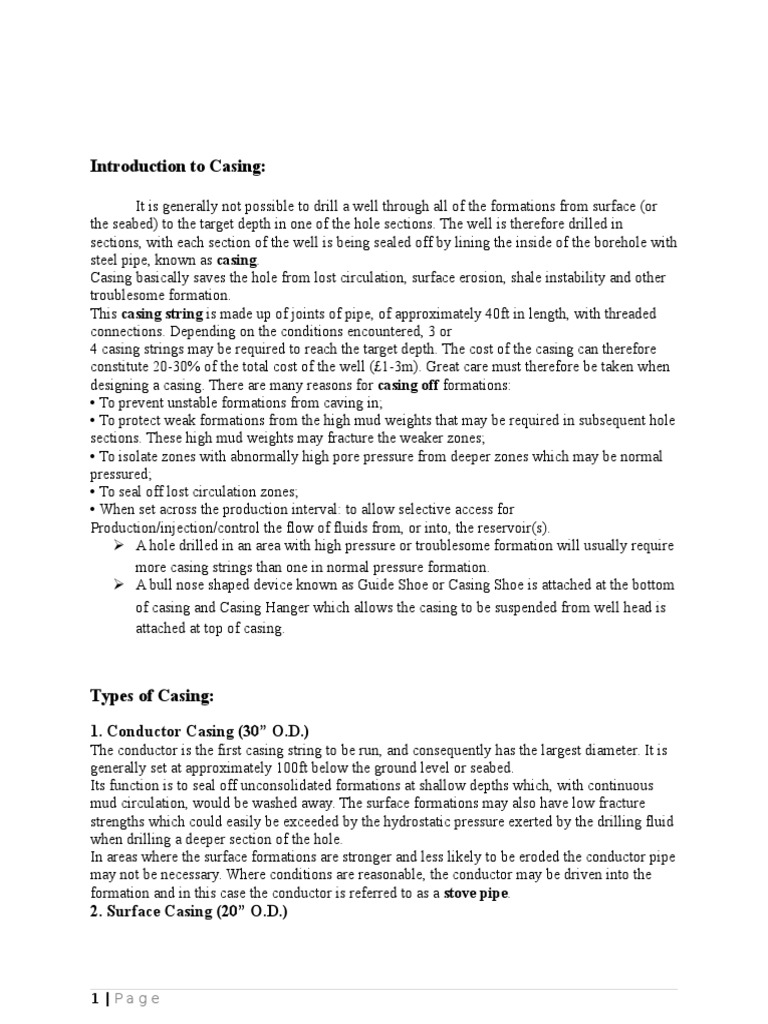 Designing Casing Strings: Selecting Sizes, Depths, and Materials to ...