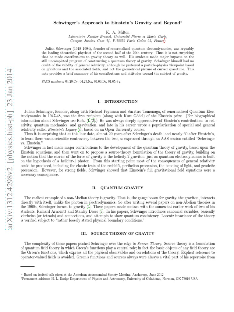 Schwinger's Approach To Einstein's Gravity and Beyond | PDF | General ...