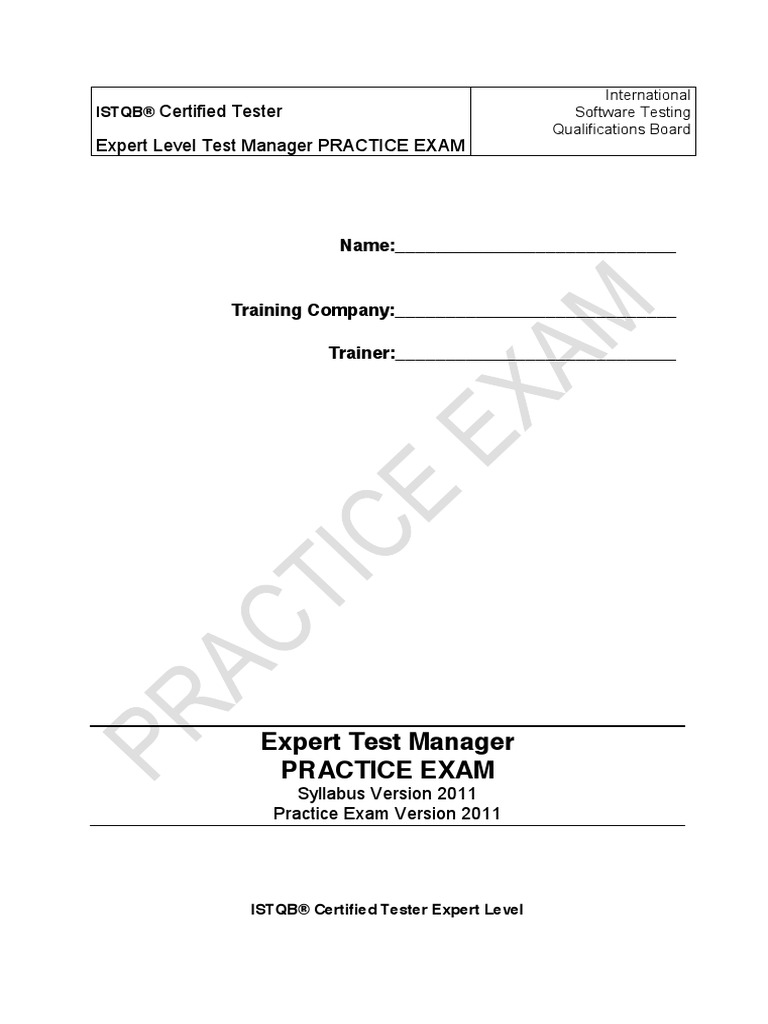 Istqb Ctel Test Manager Sample Exam Paper v2011 Release Version | PDF ...