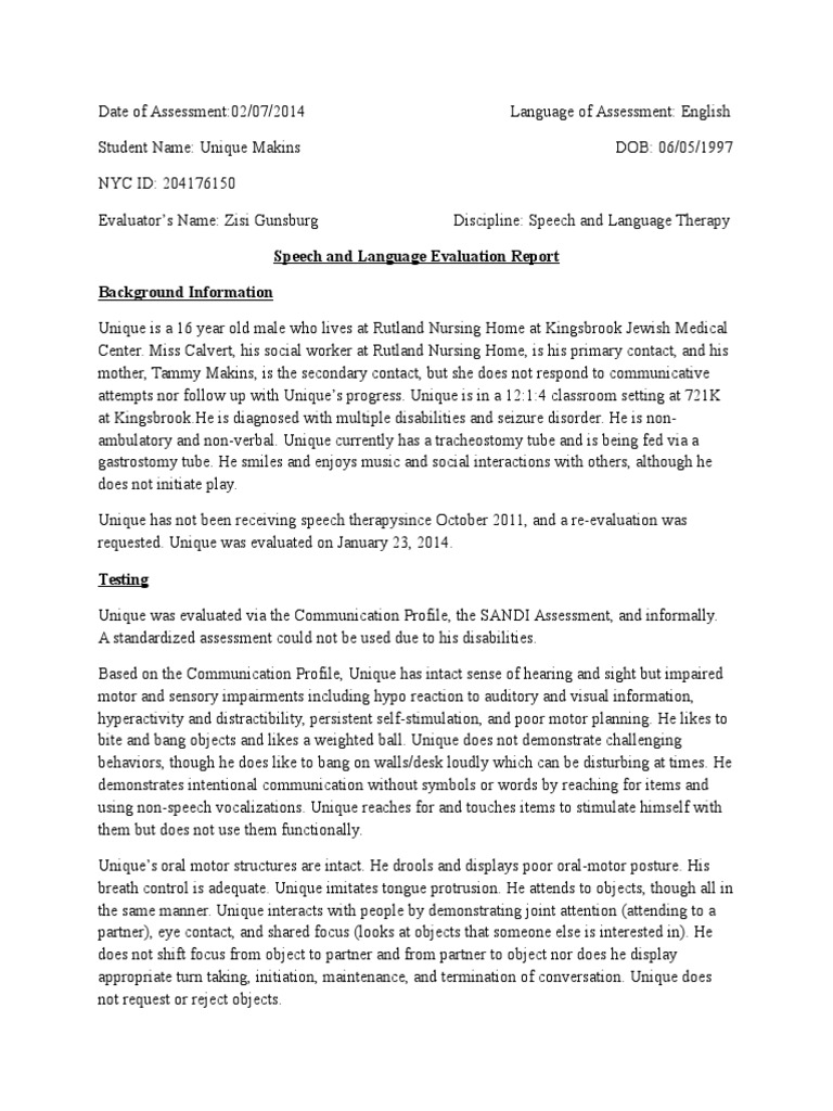Speech Evaluation Report for Unique Makins | PDF | Nonverbal ...