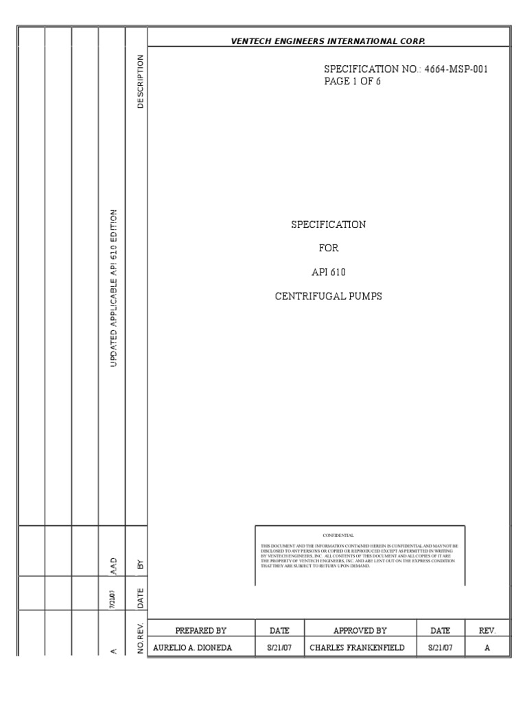 API 610 Centrifugal Pumps Specification | PDF | Rust | Pump