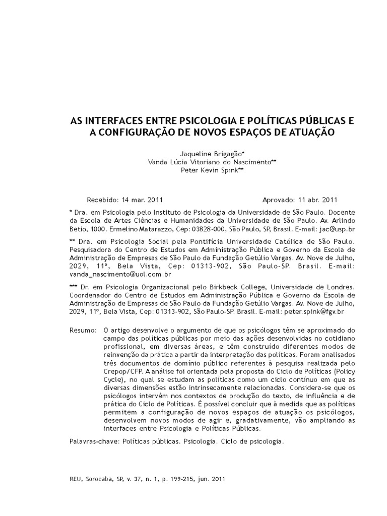 Peter Spink As Interfaces Entre Psicologia e Politicas Publicas e A ...