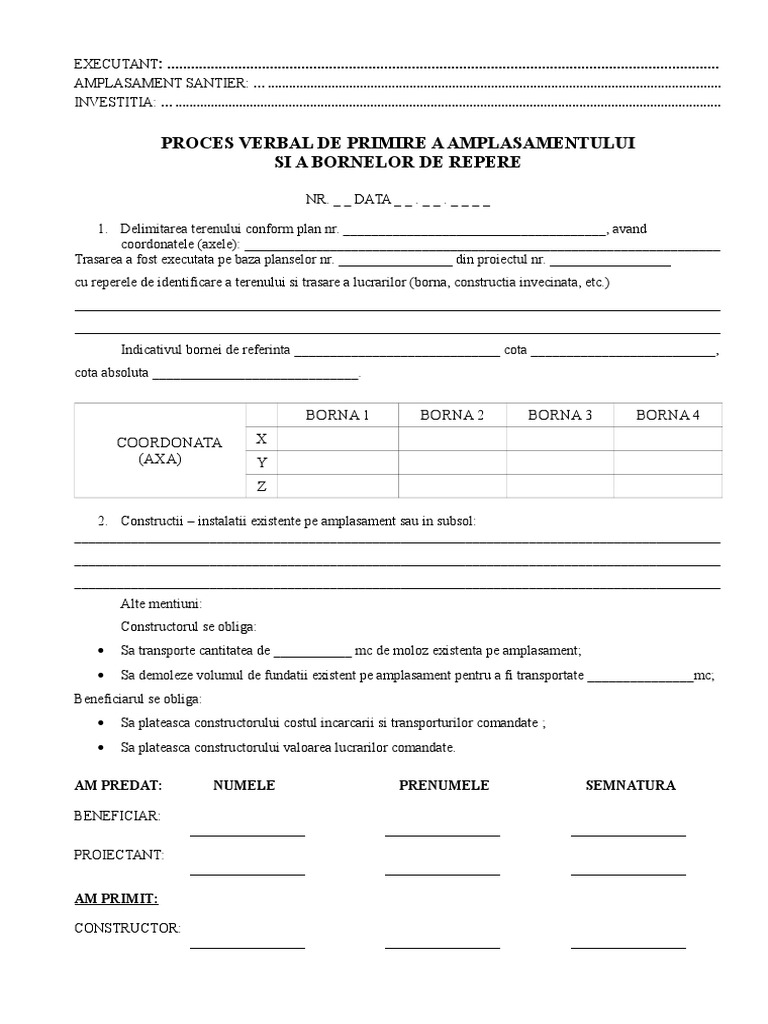 Proces Verbal De Predare Primire Amplasament Model - Free Schedule ...