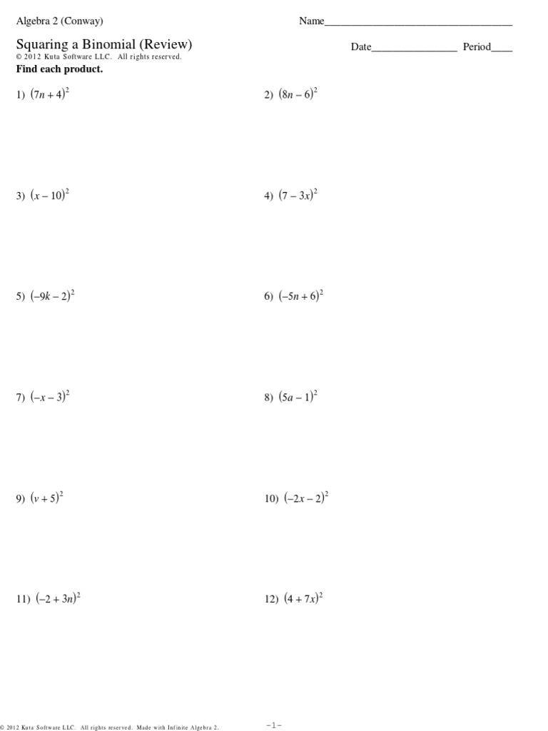 Squaring A Binomial Review PDF | PDF