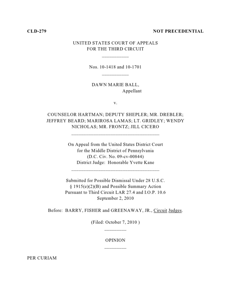 Dawn Ball v. Hartman, 3rd Cir. (2010) | PDF | Federal Rules Of Civil ...