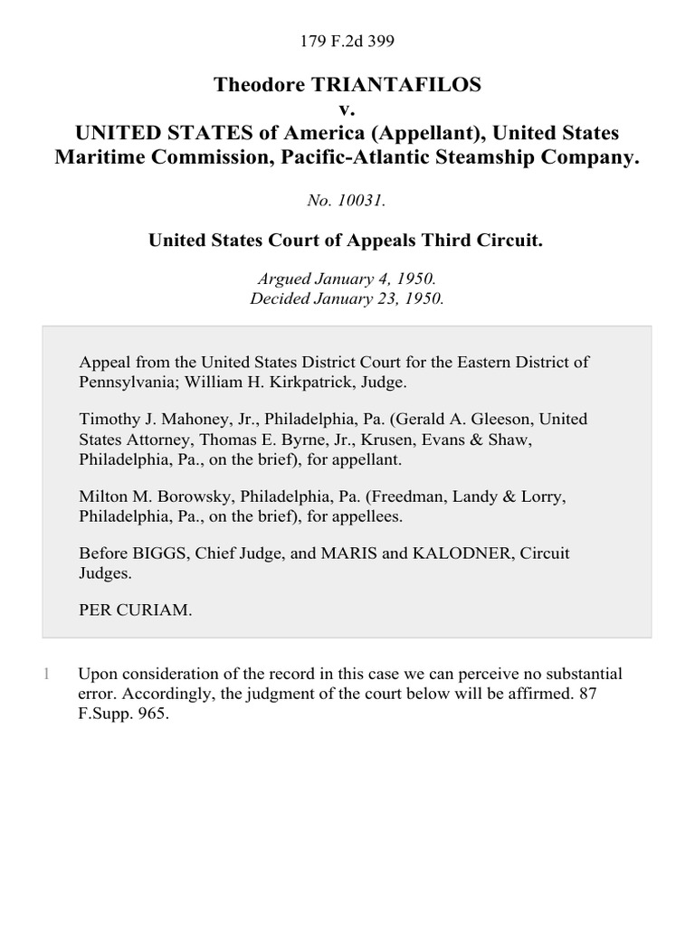 Theodore TRIANTAFILOS v. UNITED STATES of America (Appellant), United ...