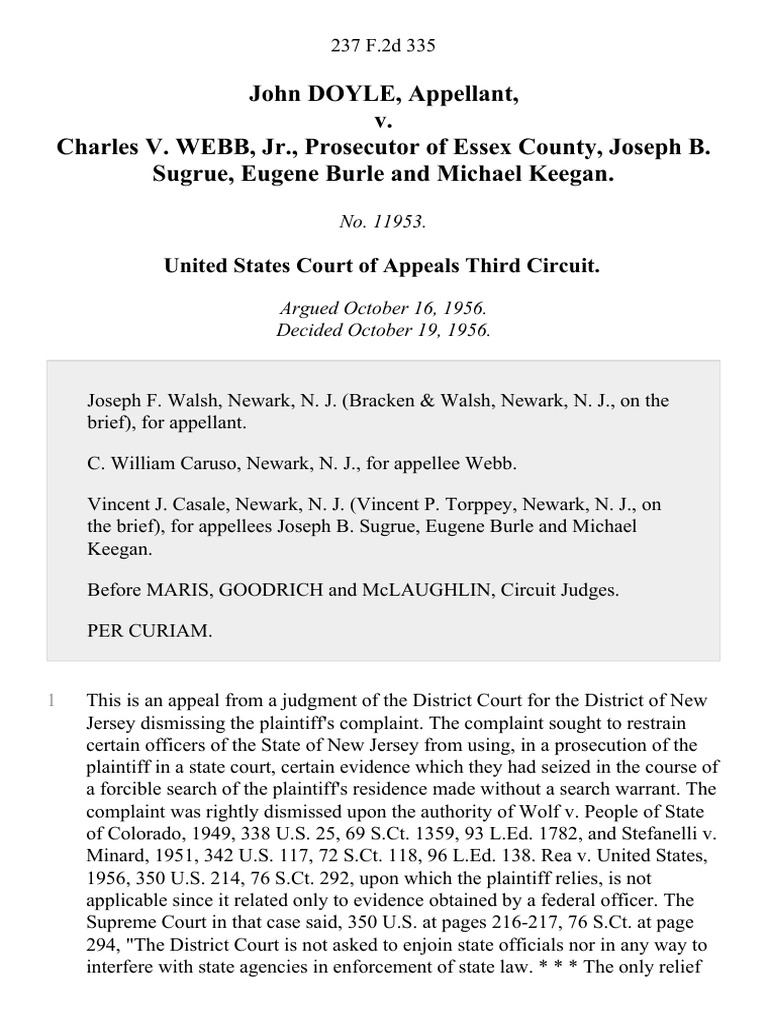 John Doyle v. Charles v. Webb, JR., Prosecutor of Essex County, Joseph B. Sugrue, Eugene Burle ...