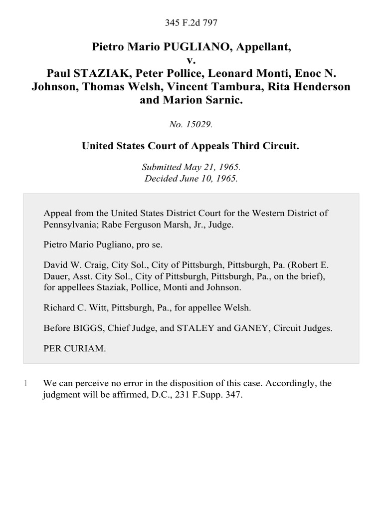 Pietro Mario Pugliano v. Paul Staziak, Peter Pollice, Leonard Monti ...