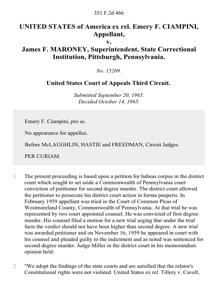 United States of America Ex Rel. Emery F. Ciampini v. James F. Maroney ...
