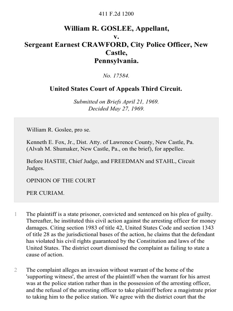William R. Goslee v. Sergeant Earnest Crawford, City Police Officer ...