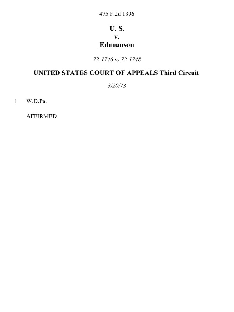 United States v. Edmunson, 475 F.2d 1396, 3rd Cir. (1973) | PDF
