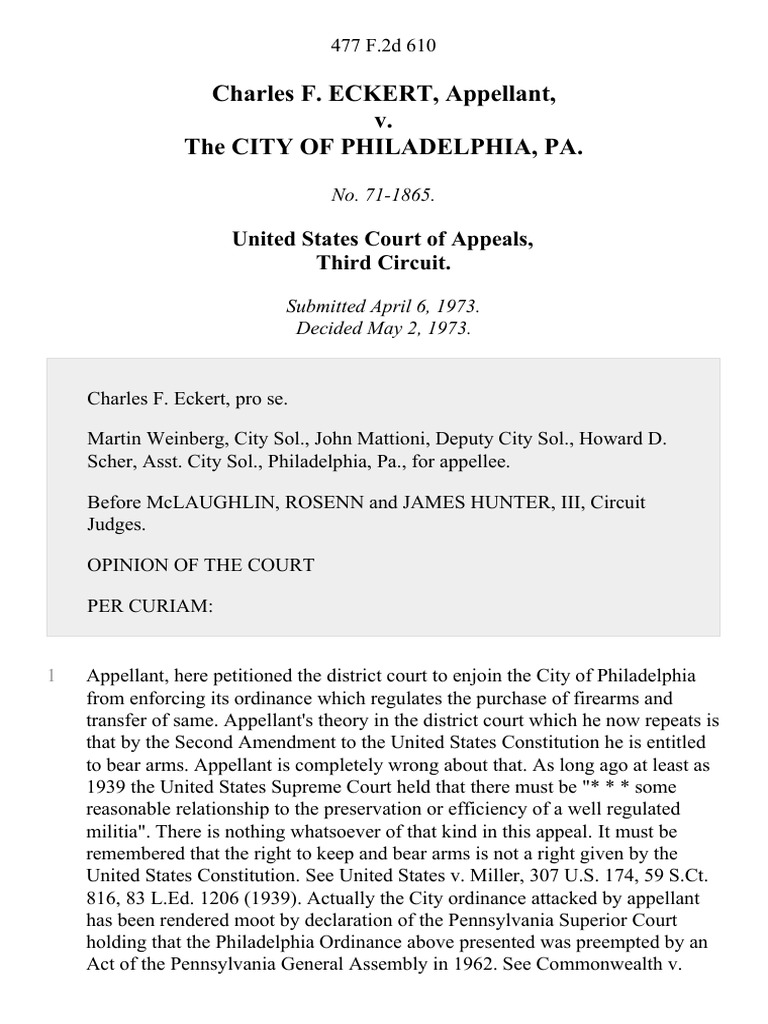 Charles F. Eckert v. The City of Philadelphia, Pa, 477 F.2d 610, 3rd Cir. (1973) | PDF