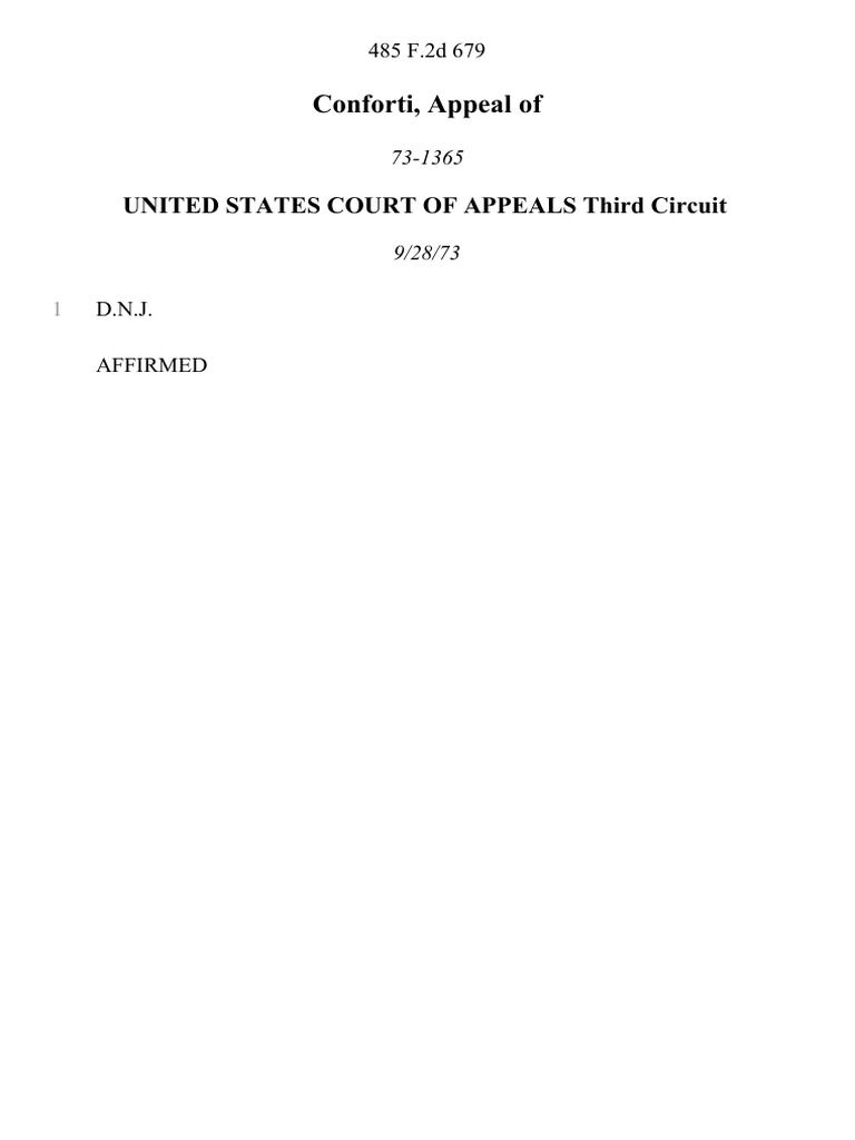 Conforti, Appeal Of, 485 F.2d 679, 3rd Cir. (1973) | PDF | Law