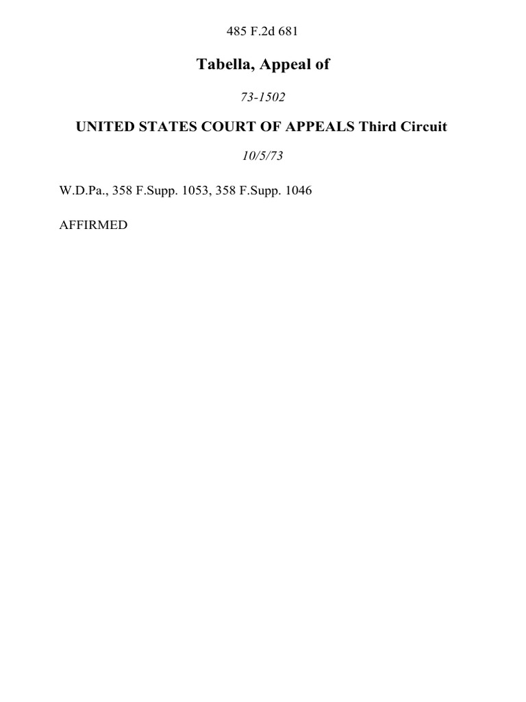 Tabella, Appeal Of, 485 F.2d 681, 3rd Cir. (1973) | PDF