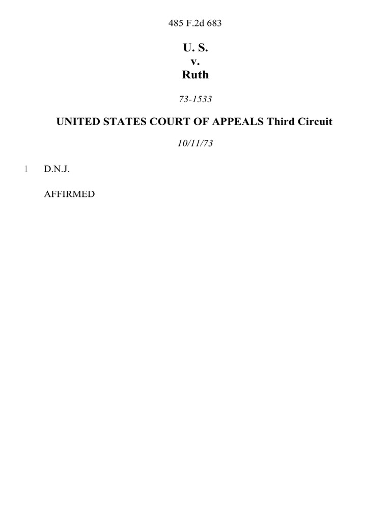 United States v. Ruth, 485 F.2d 683, 3rd Cir. (1973) | PDF
