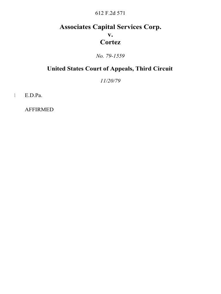 Associates Capital Services Corp. v. Cortez, 612 F.2d 571, 3rd Cir ...