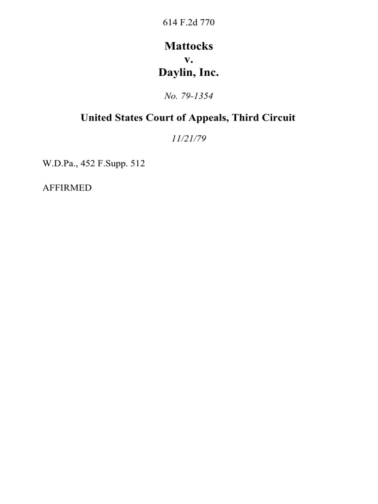 Mattocks v. Daylin, Inc, 614 F.2d 770, 3rd Cir. (1979) | PDF