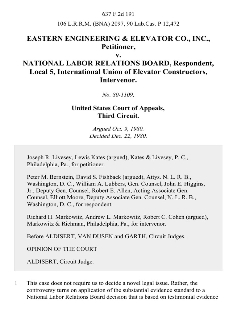 Eastern Engineering & Elevator Co., Inc. v. National Labor Relations ...