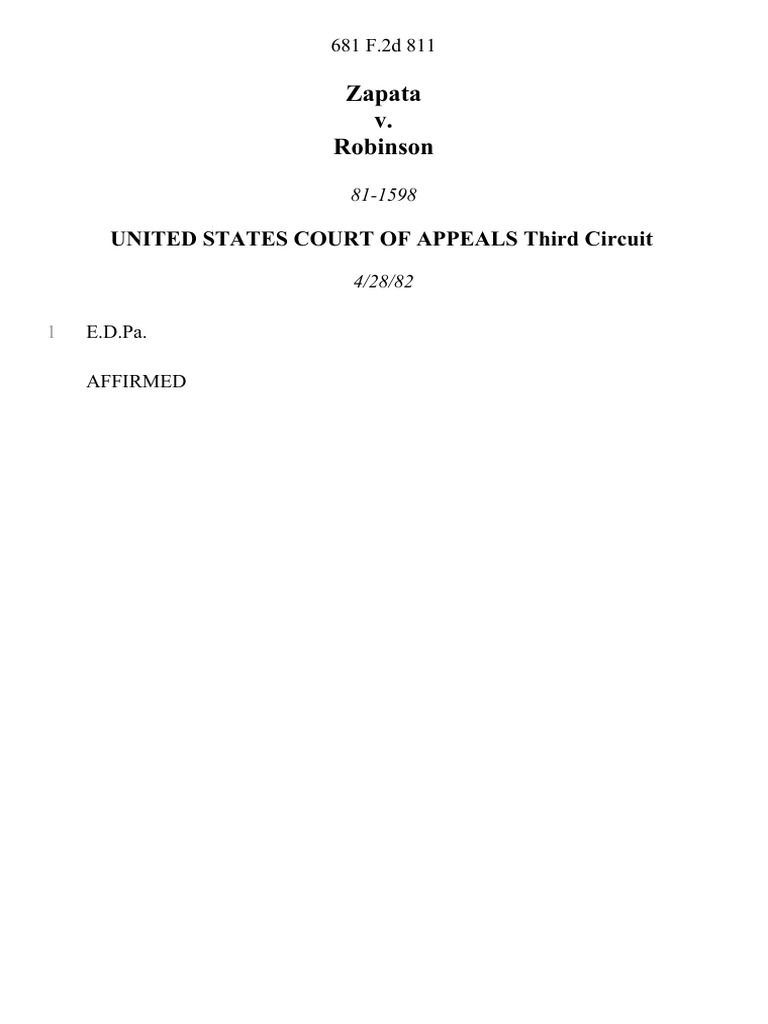 Zapata v. Robinson, 681 F.2d 811, 3rd Cir. (1982) | PDF