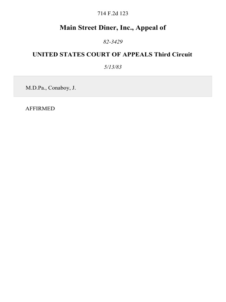 Main Street Diner Appeal Case Summary | PDF