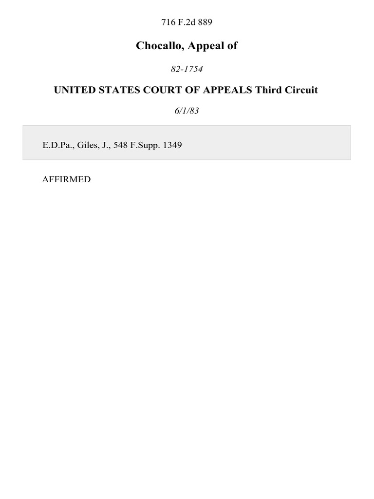 Chocallo, Appeal Of, 716 F.2d 889, 3rd Cir. (1983) | PDF