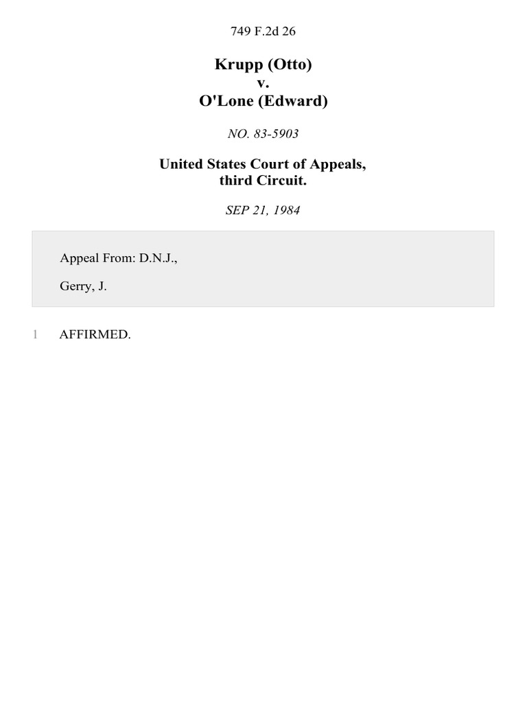 Krupp (Otto) v. O'LOne (Edward), 749 F.2d 26, 3rd Cir. (1984) | PDF ...